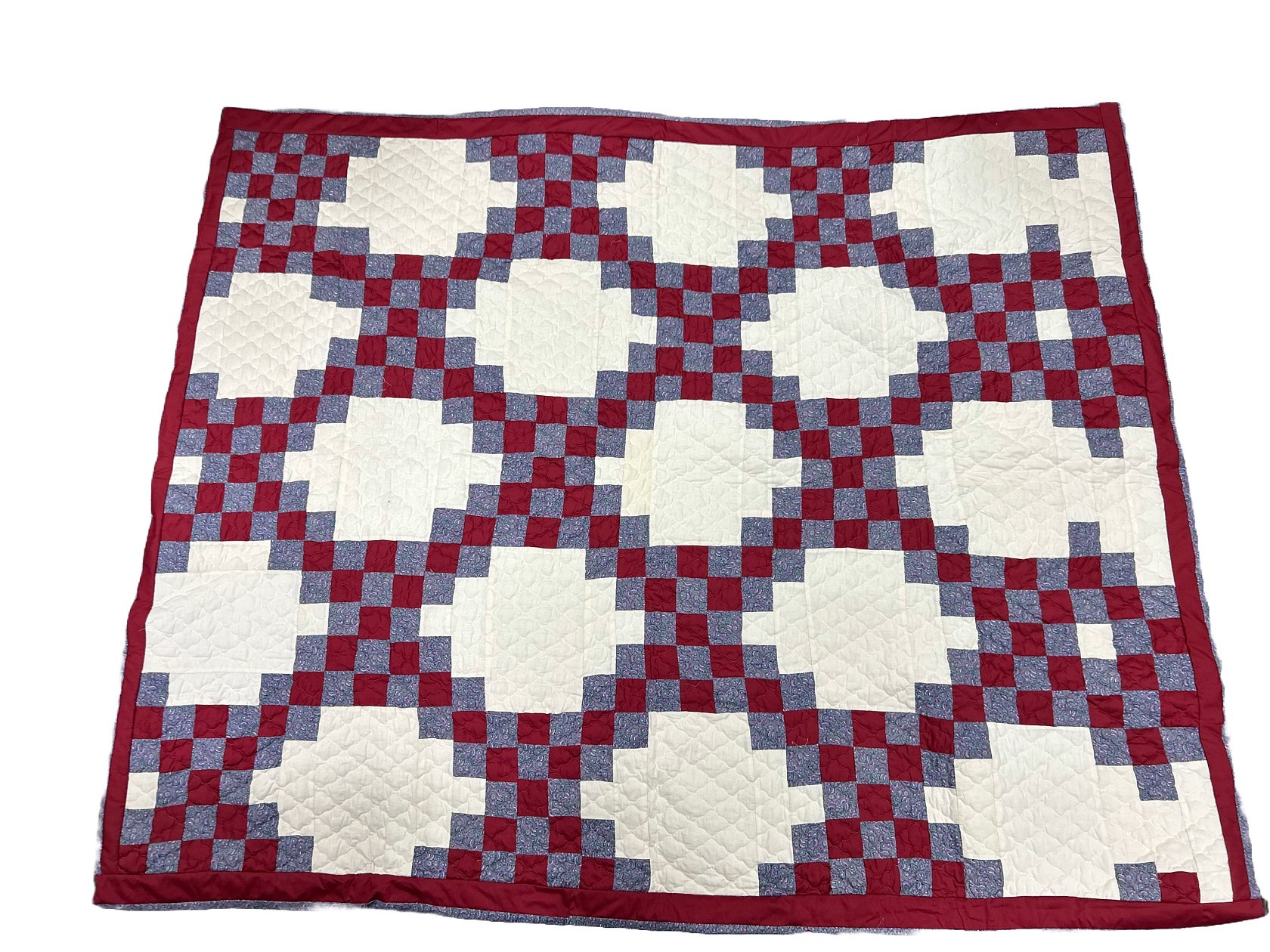 HANDSTITCHED QUILT - BY MS. OPAL BOHANNON 6'X7' MAROON AND PURPLE